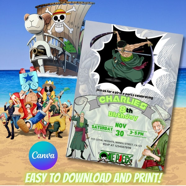 One Piece Roronoa Zoro Birthday Invitation - Etsy