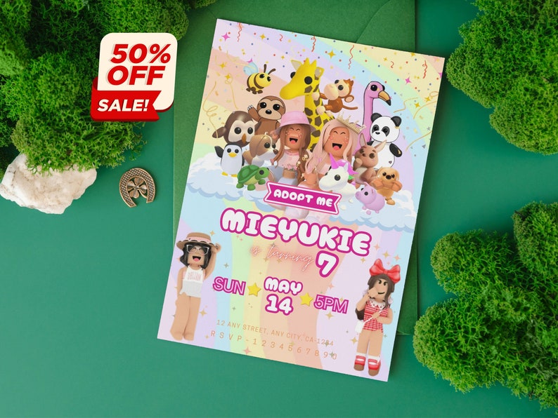 Roblox Invitation Adopt Me Roblox Roblox Girls Birthday Invitation ...