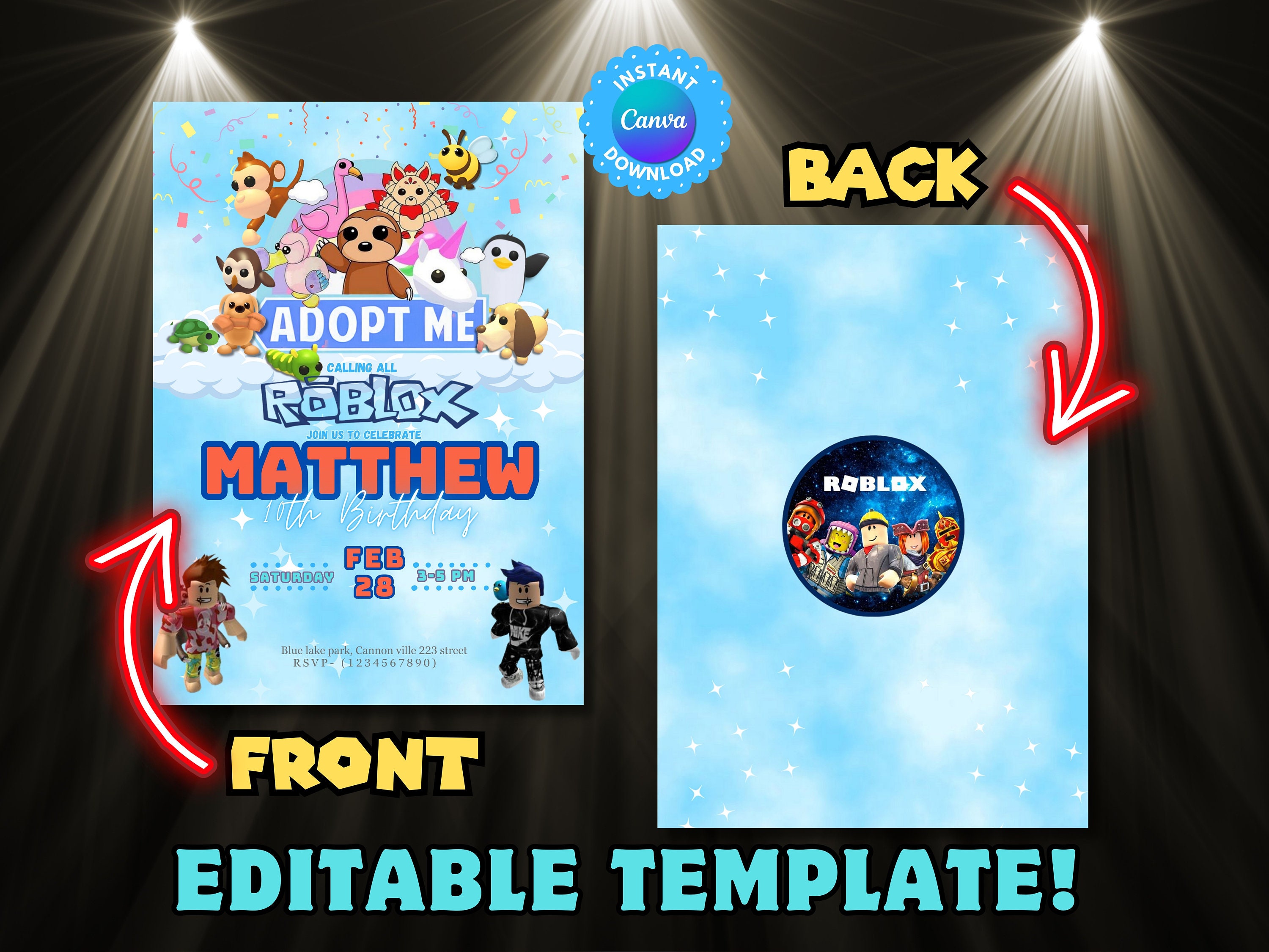 Adopt Me Roblox Invitation Roblox Boy Birthday Invitation Template Boy ...