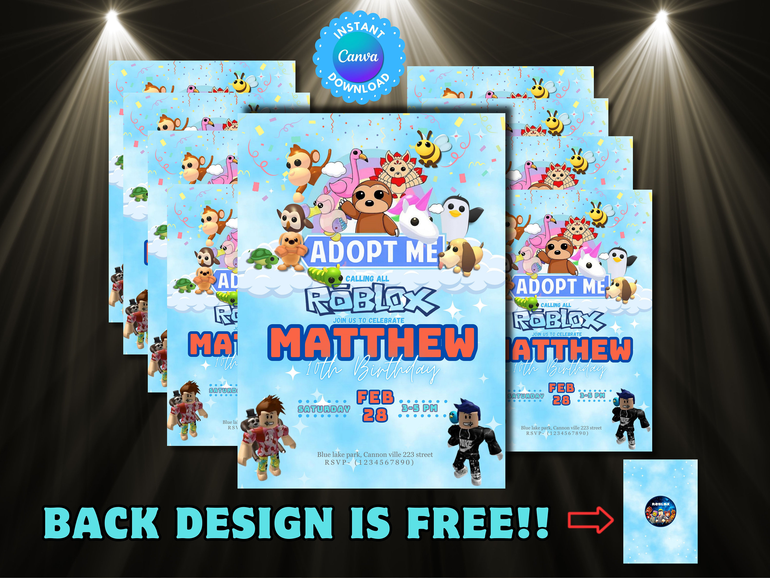 Adopt Me Roblox Invitation Roblox Boy Birthday Invitation Template Boy ...