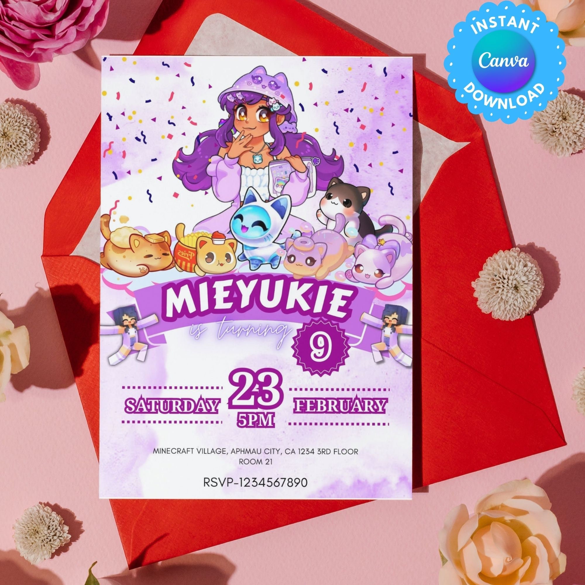 Customizable Aphmau Birthday Invitation Template, Personalized Party ...