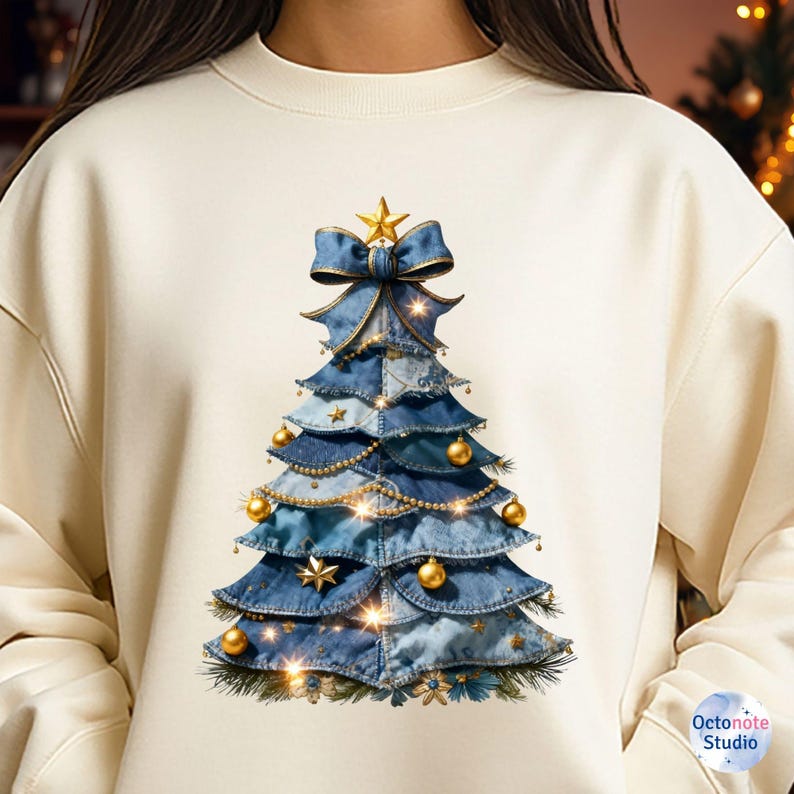 Denim Patchwork Christmas Tree PNG: Holiday Sublimation Design - Etsy