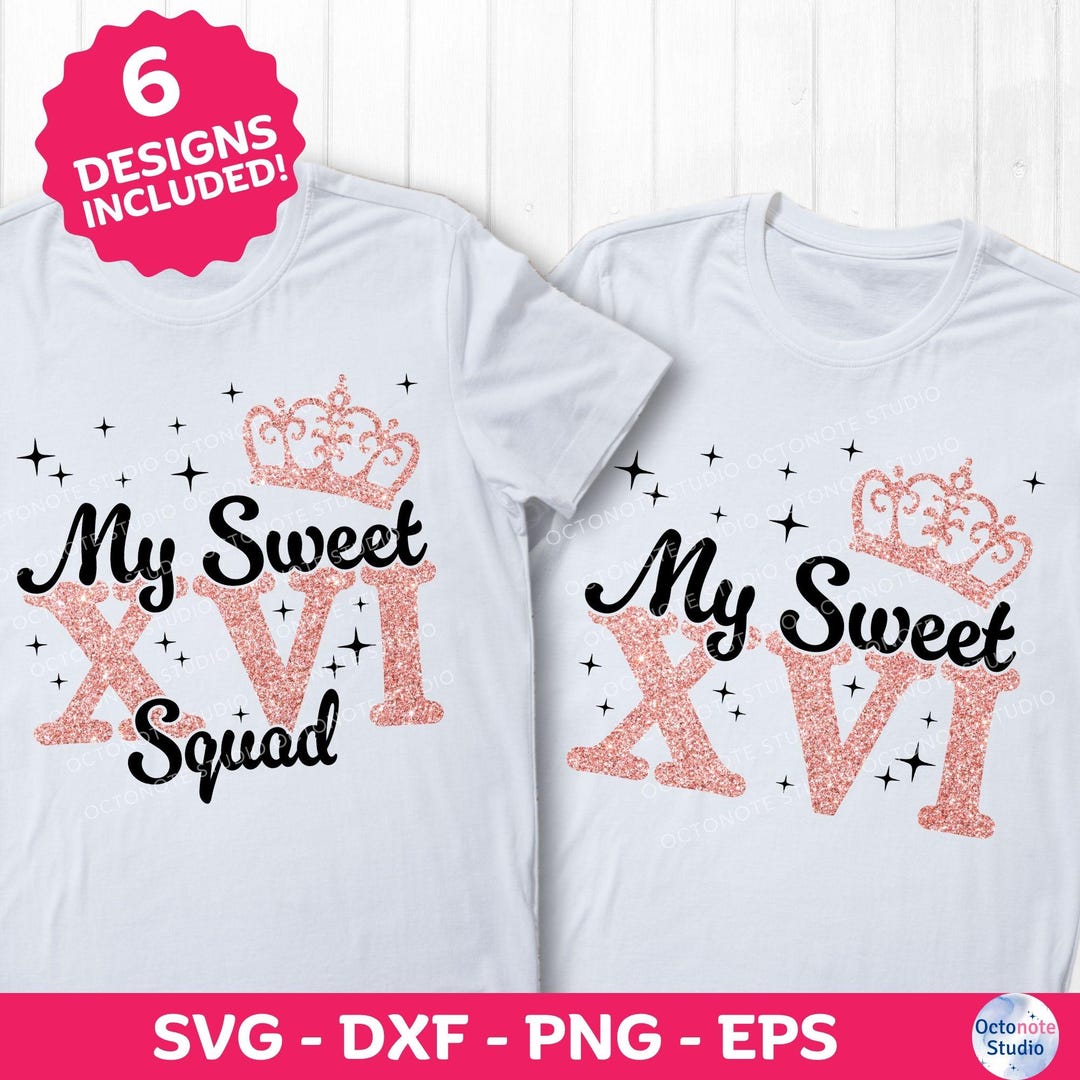 My Sweet 16 SVG Design, Crown, Glitter Numbers (digital Download) - Etsy