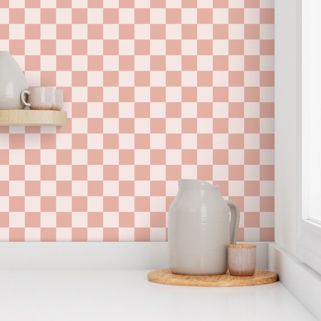 Pink and Cream Checker Board Wallpaper Rose Pink 90s Checker, Peel and ...