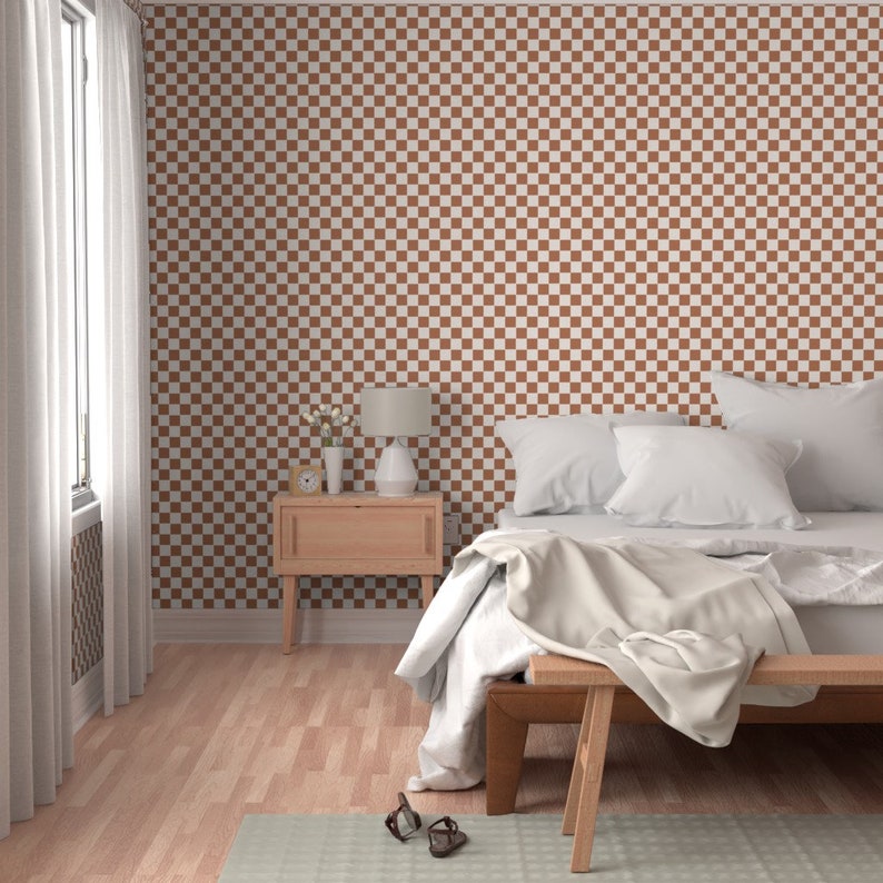 Terra Cotta Rust and Cream Checker Board Wallpaper 90s Checker ...