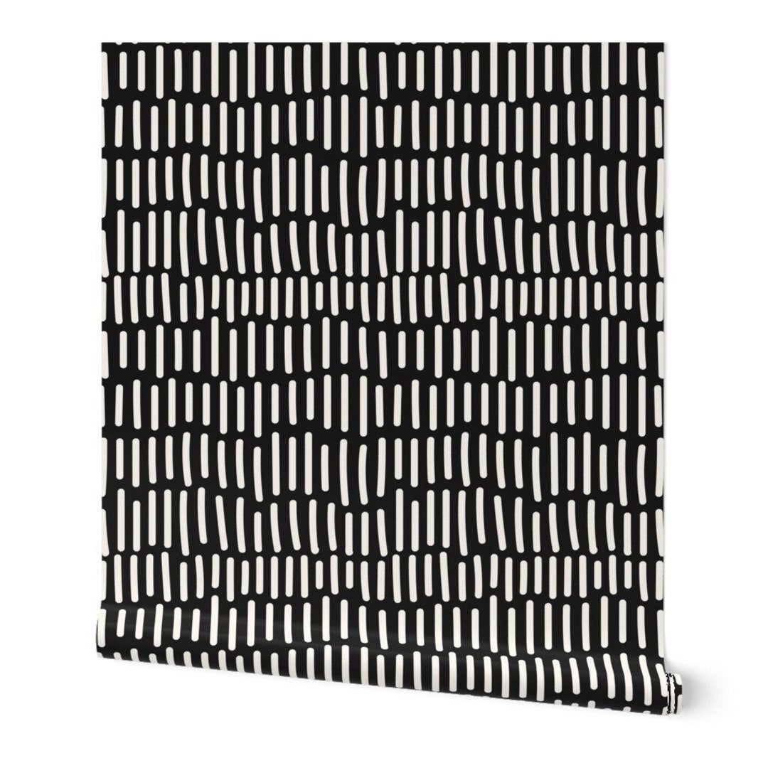 White on Black Dashes Wallpaper Hand Drawn Dashes Peel and Stick ...