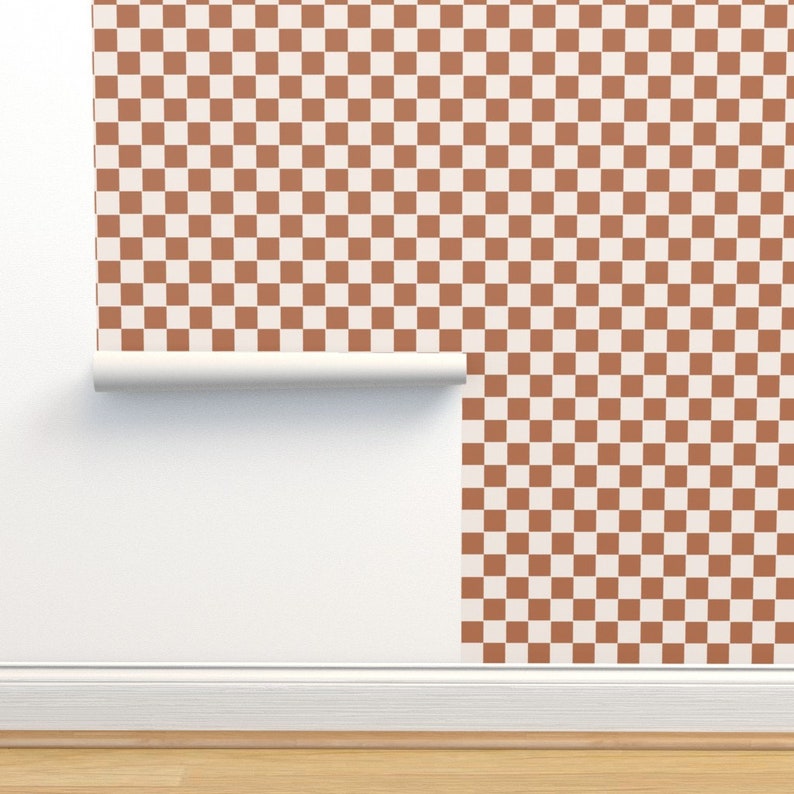 Terra Cotta Rust and Cream Checker Board Wallpaper 90s Checker ...