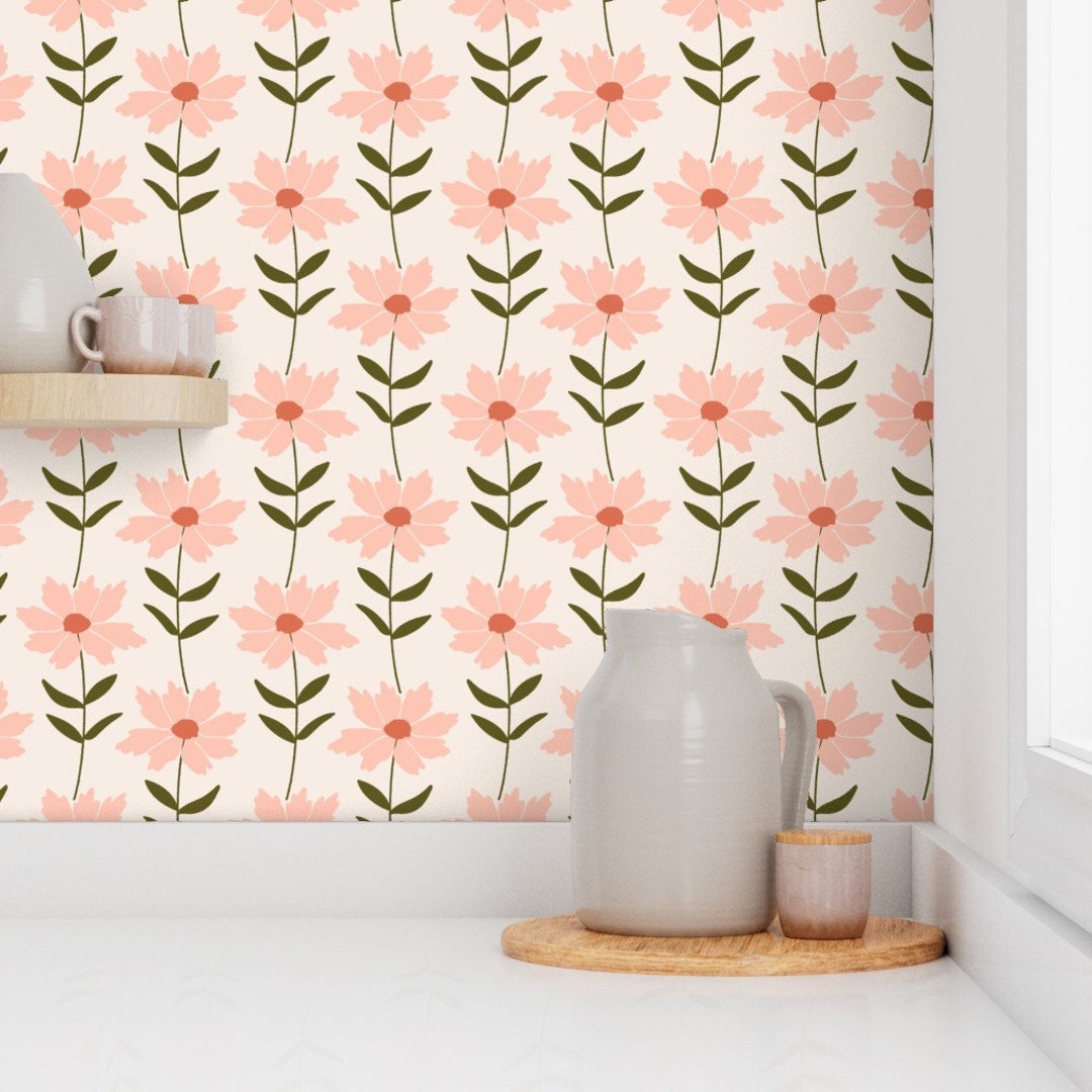 Light Pink Daisy Chain Wallpaper Boho Daisies, Peel and Stick Wallpaper ...