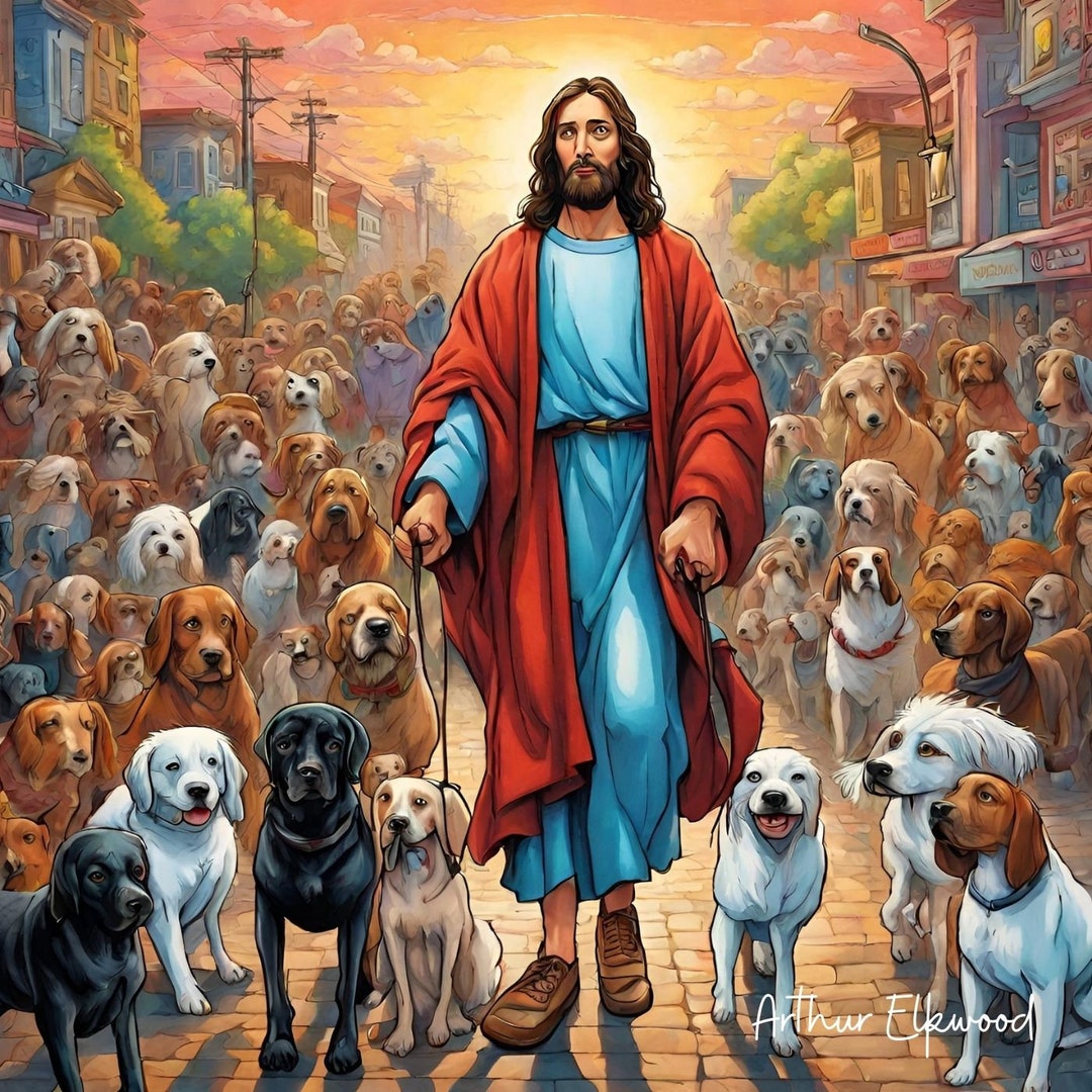 Divine Strolls: Jesus, the Dog Walker Original Art Print Jesus Art 4 ...