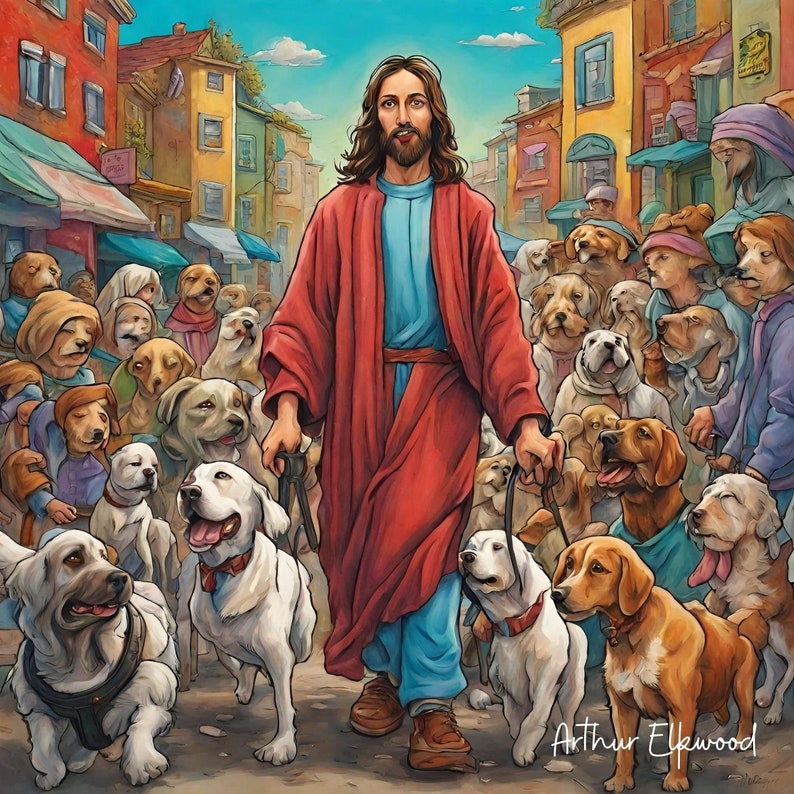Divine Strolls: Jesus, the Dog Walker Original Art Print Jesus Art 4 ...