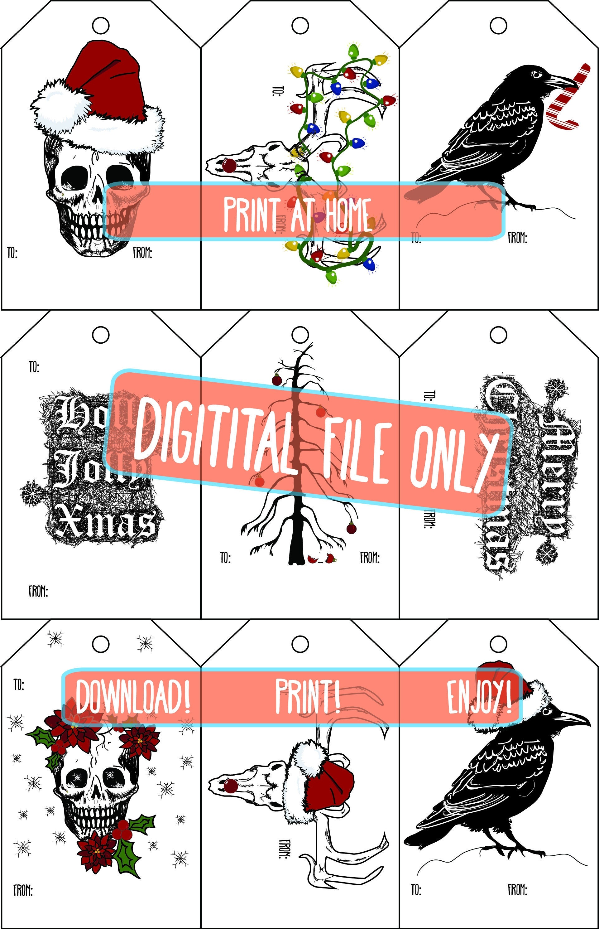 Gothic Christmas Tags Printable Christmas Tags Printable - Etsy