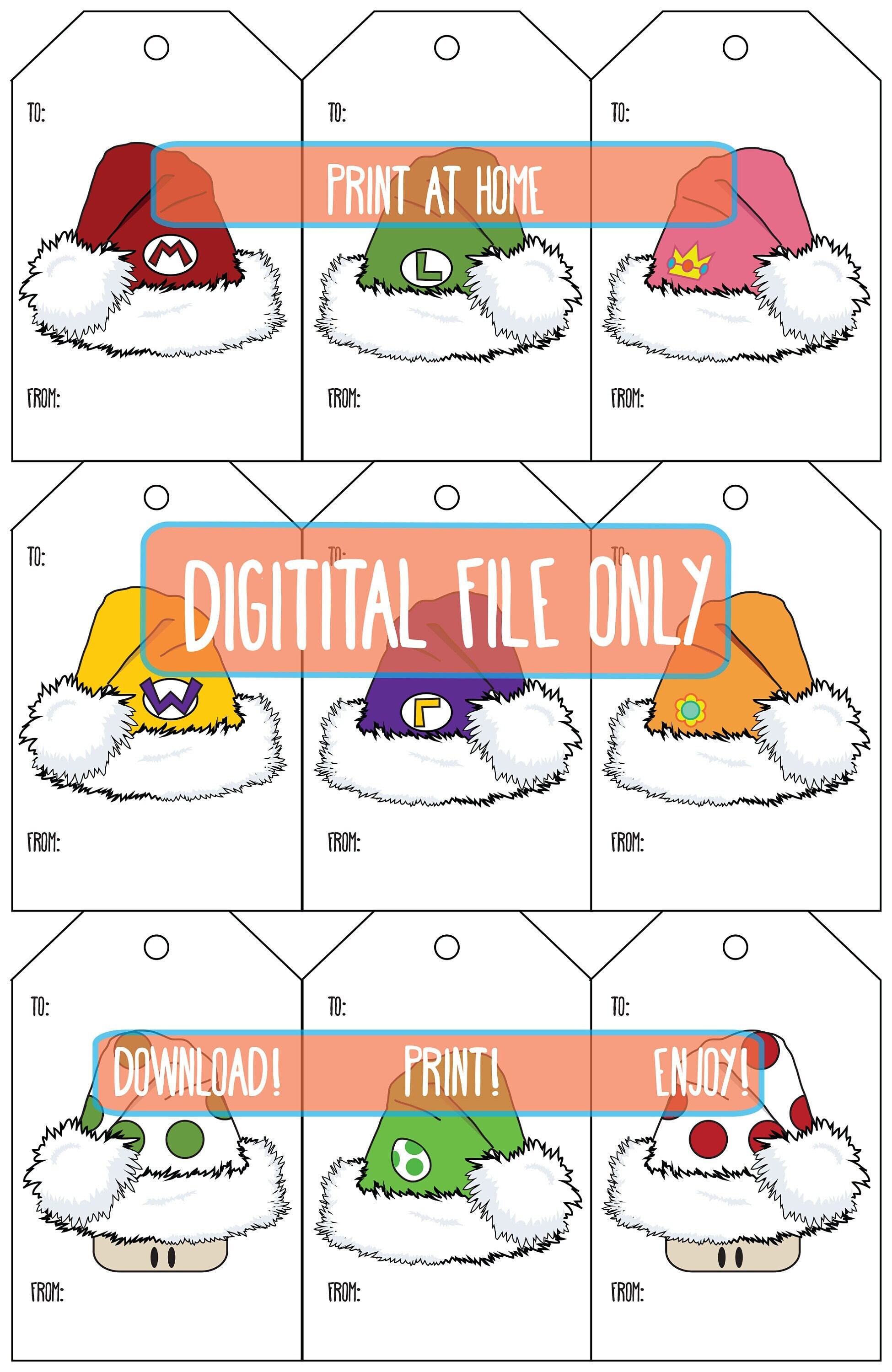 Super Mario Bros Inspired Printable Christmas Tags Super Christmas Bros ...