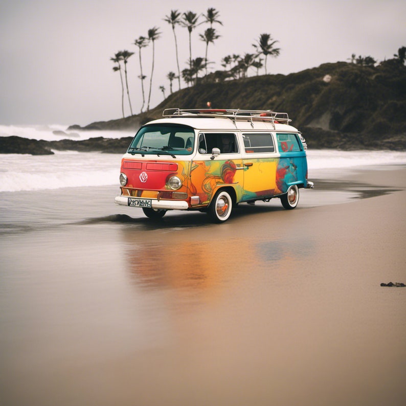 VW Beach Surfing Van Artwork - Etsy