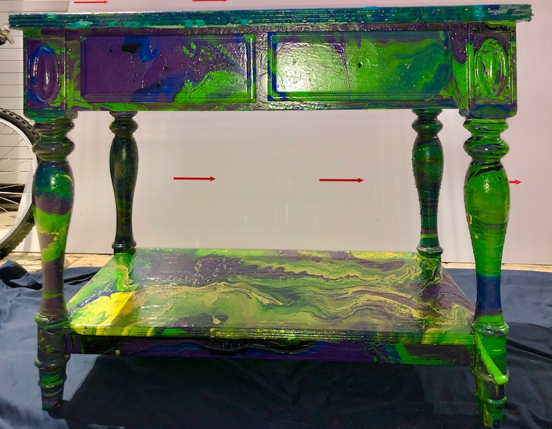 Paint Poured Table With Two Drawers - Art - Furniture - Artwork ...