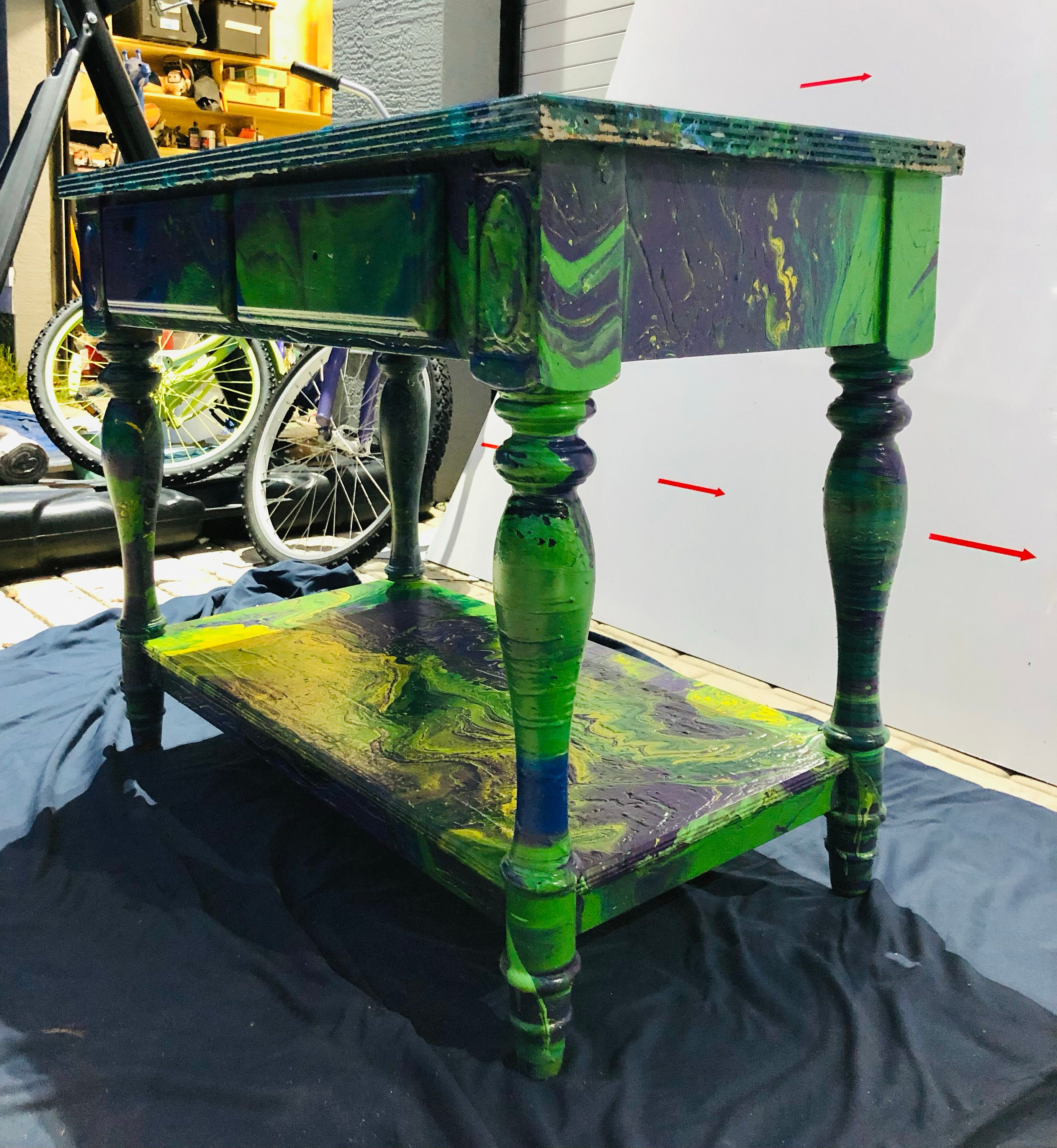 Paint Poured Table With Two Drawers - Art - Furniture - Artwork ...