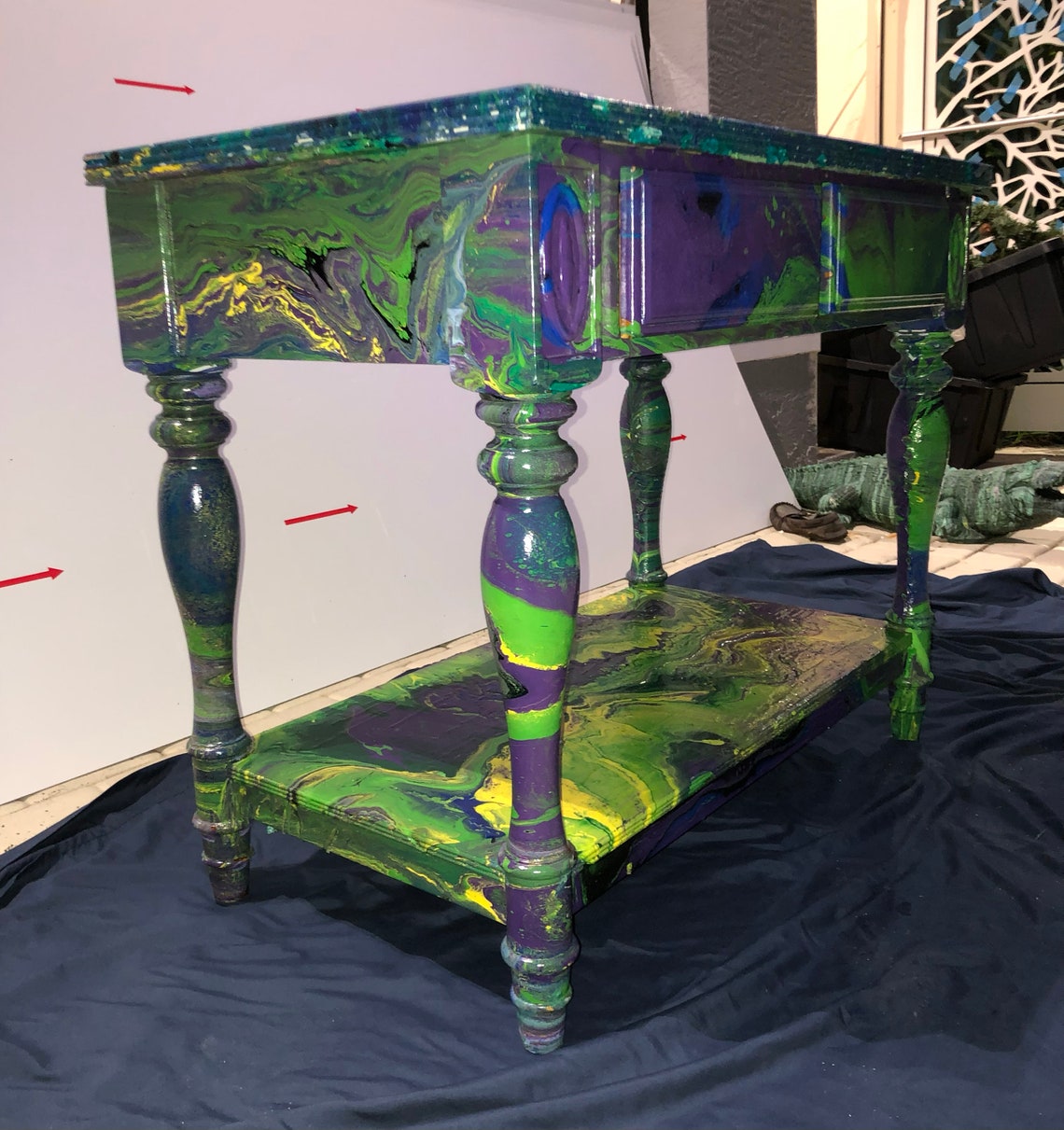 Paint Poured Table With Two Drawers - Art - Furniture - Artwork ...