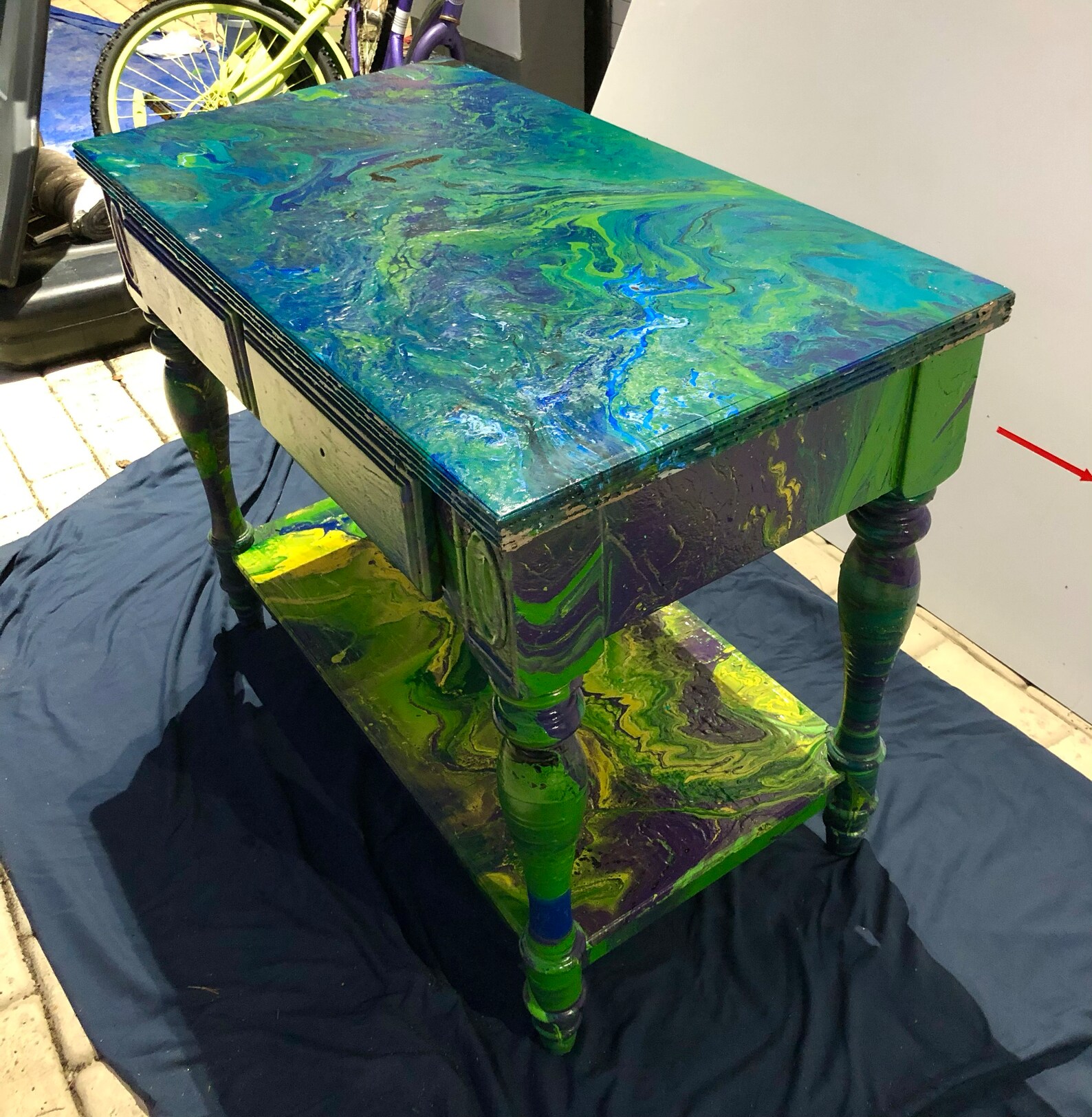 Paint Poured Table With Two Drawers - Art - Furniture - Artwork ...