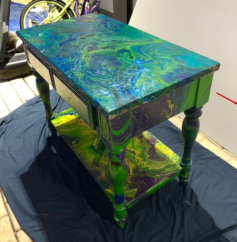 Paint Poured Table With Two Drawers - Art - Furniture - Artwork ...