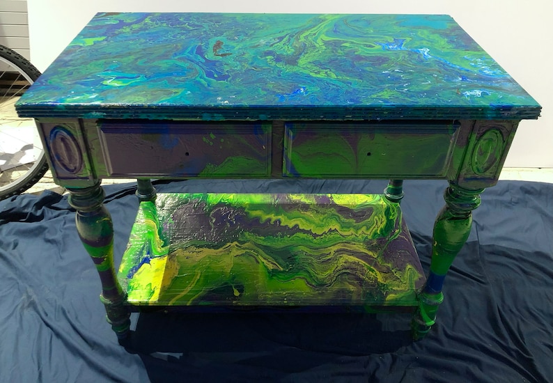 Paint Poured Table With Two Drawers - Art - Furniture - Artwork ...