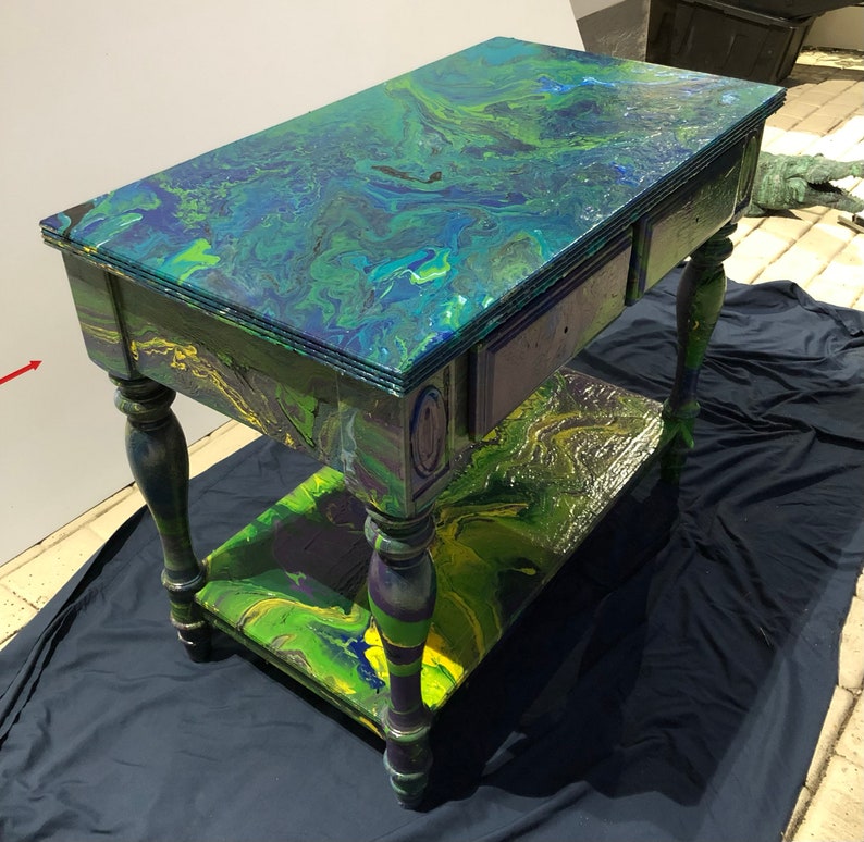 Paint Poured Table With Two Drawers - Art - Furniture - Artwork ...