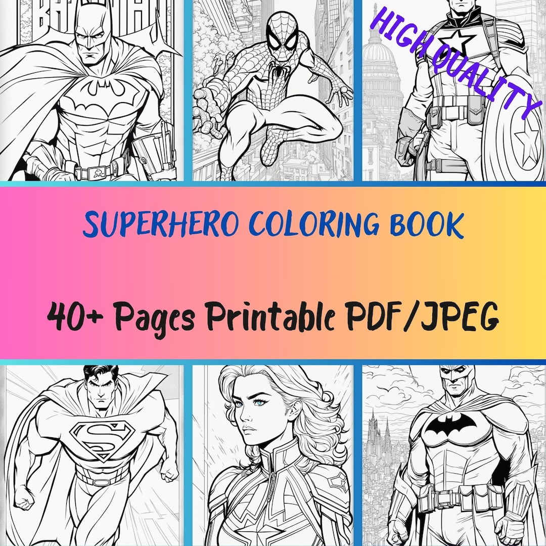 Super Heroes Coloring Book 40 Pages, Coloring Pages for Children ...