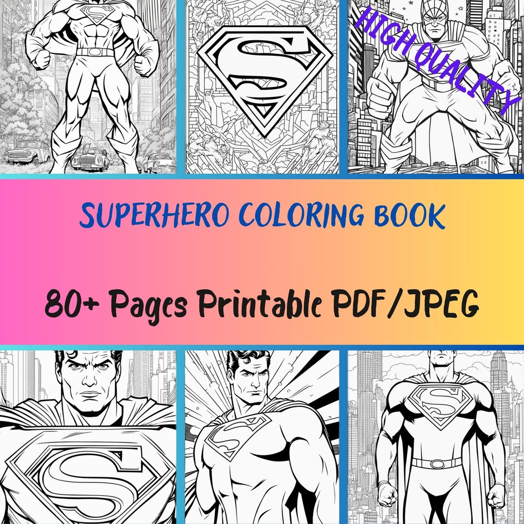 Super Hero Coloring Book 80 Pages Coloring Pages for - Etsy