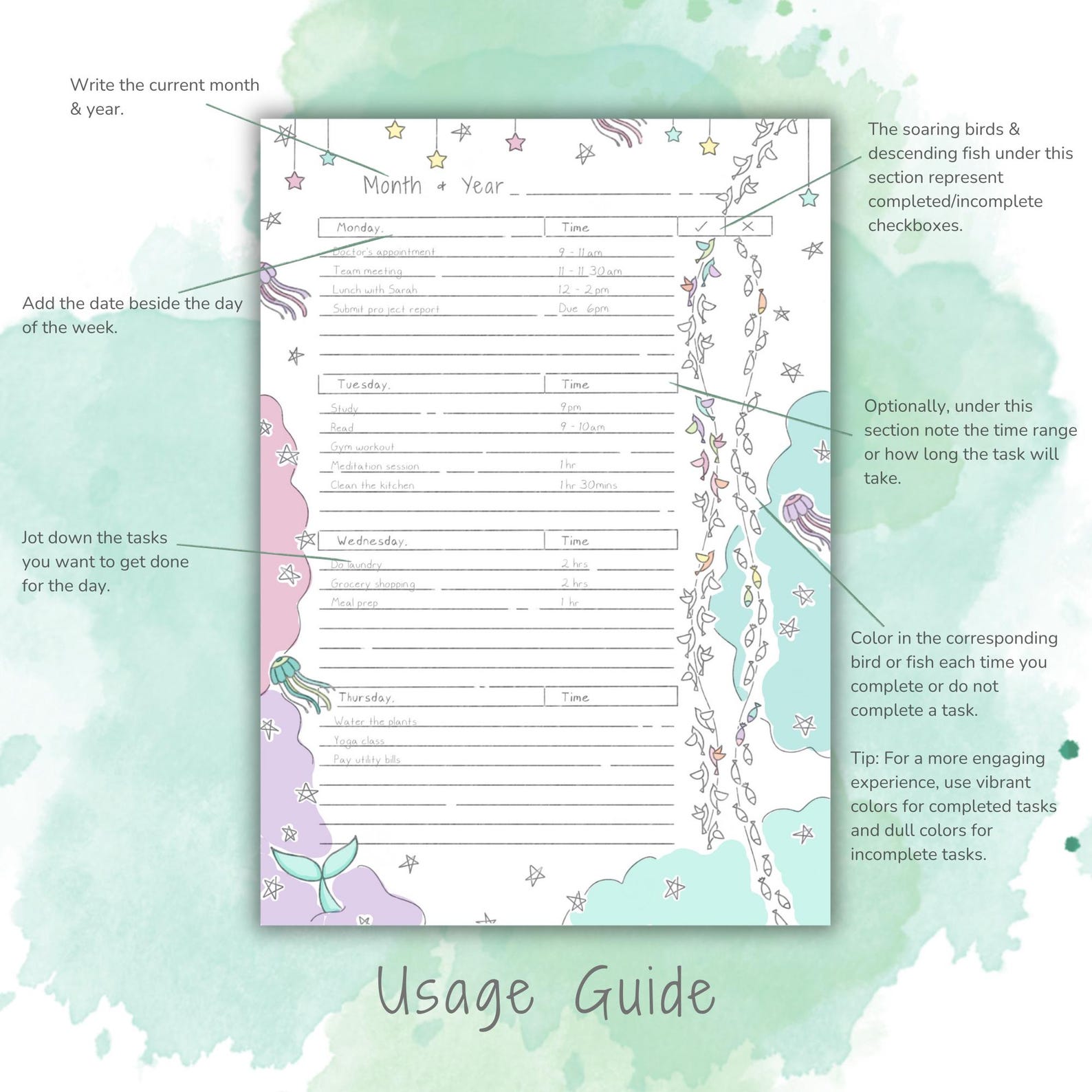 Aesthetic Coloring Planner Template Cute Undated Weekly Goodnotes ...