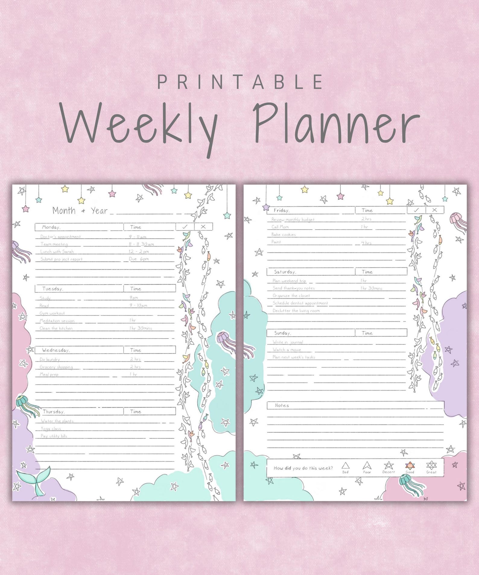 Aesthetic Coloring Planner Template | Cute Undated Weekly Bullet ...