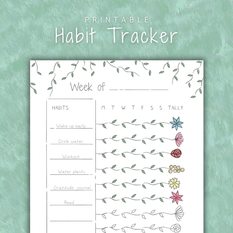 Floral Habit Tracker | Printable Bullet Journal & Planner Insert ...