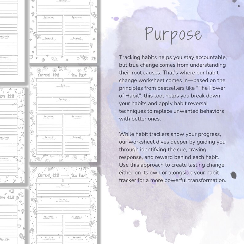 Printable Habit Change Worksheet Set | Colorable Bujo Self-improvement ...