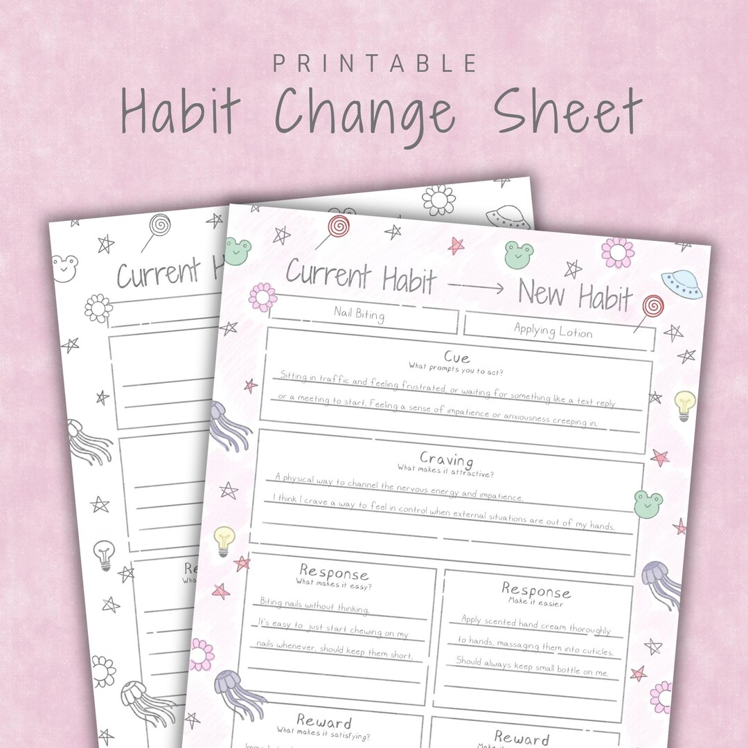 Colorable Habit Change Worksheet | Printable Habit Loop Formation ...