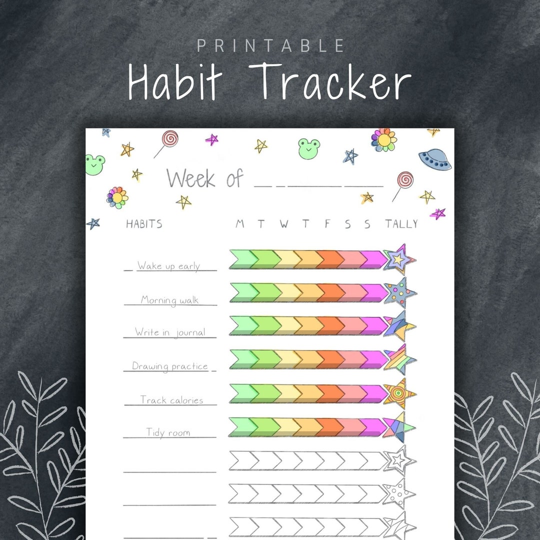 Colorable Habit Tracker Printable Digital Bullet Journal Tracker Daily ...