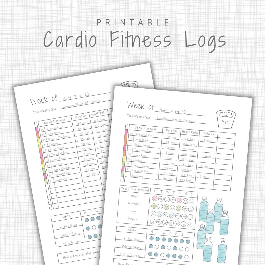Weekly Cardio Workout Log Printable Sheet | A5, A4, Letter | Colorable ...