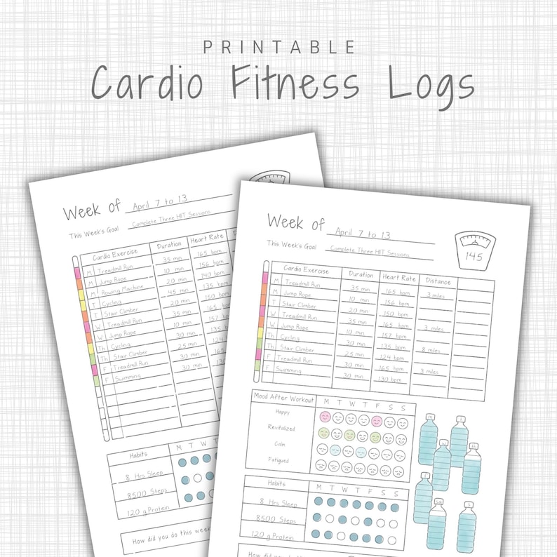 Weekly Cardio Workout Log Printable Sheet | A5, A4, Letter | Colorable ...