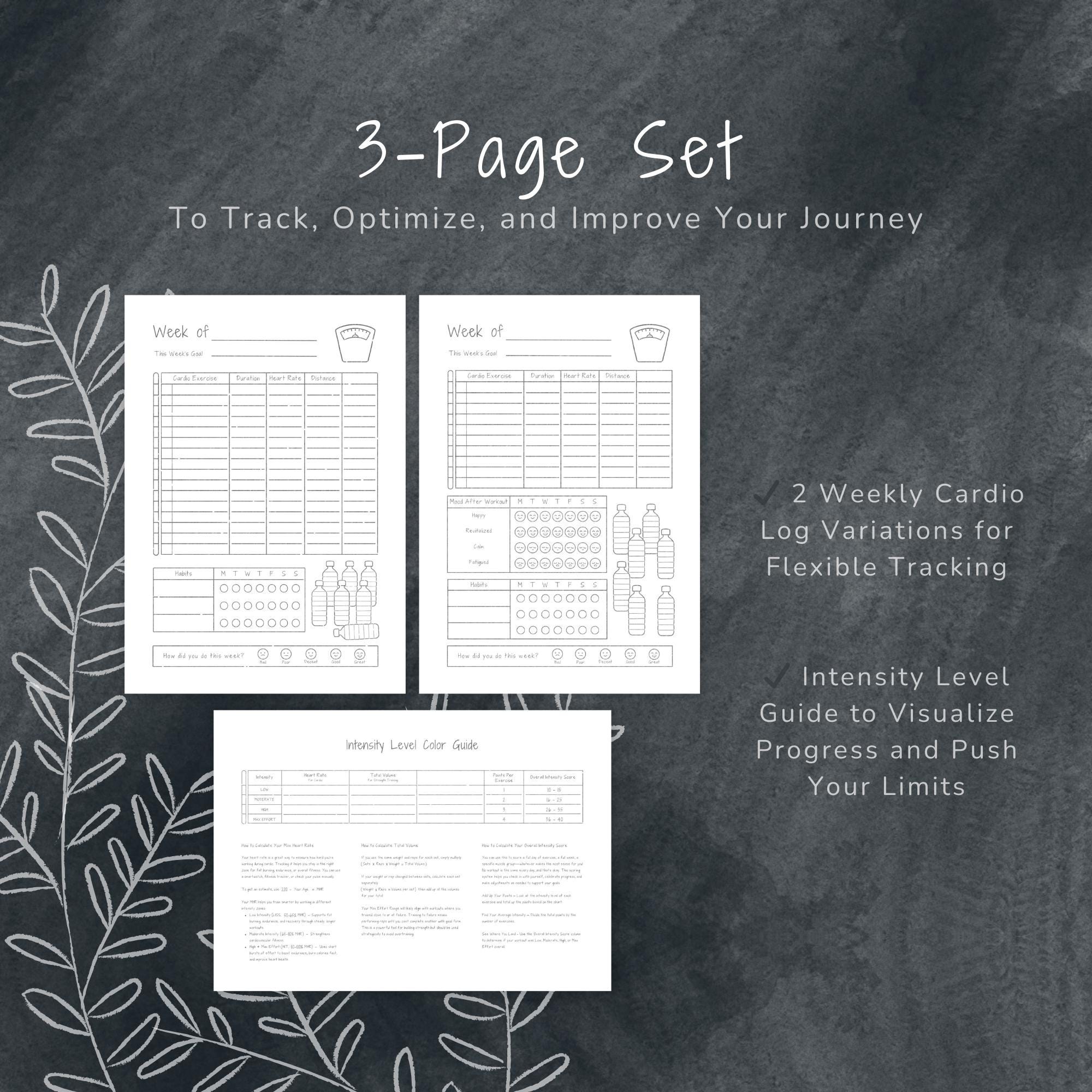 Weekly Cardio Workout Log Printable Sheet | A5, A4, Letter | Colorable ...