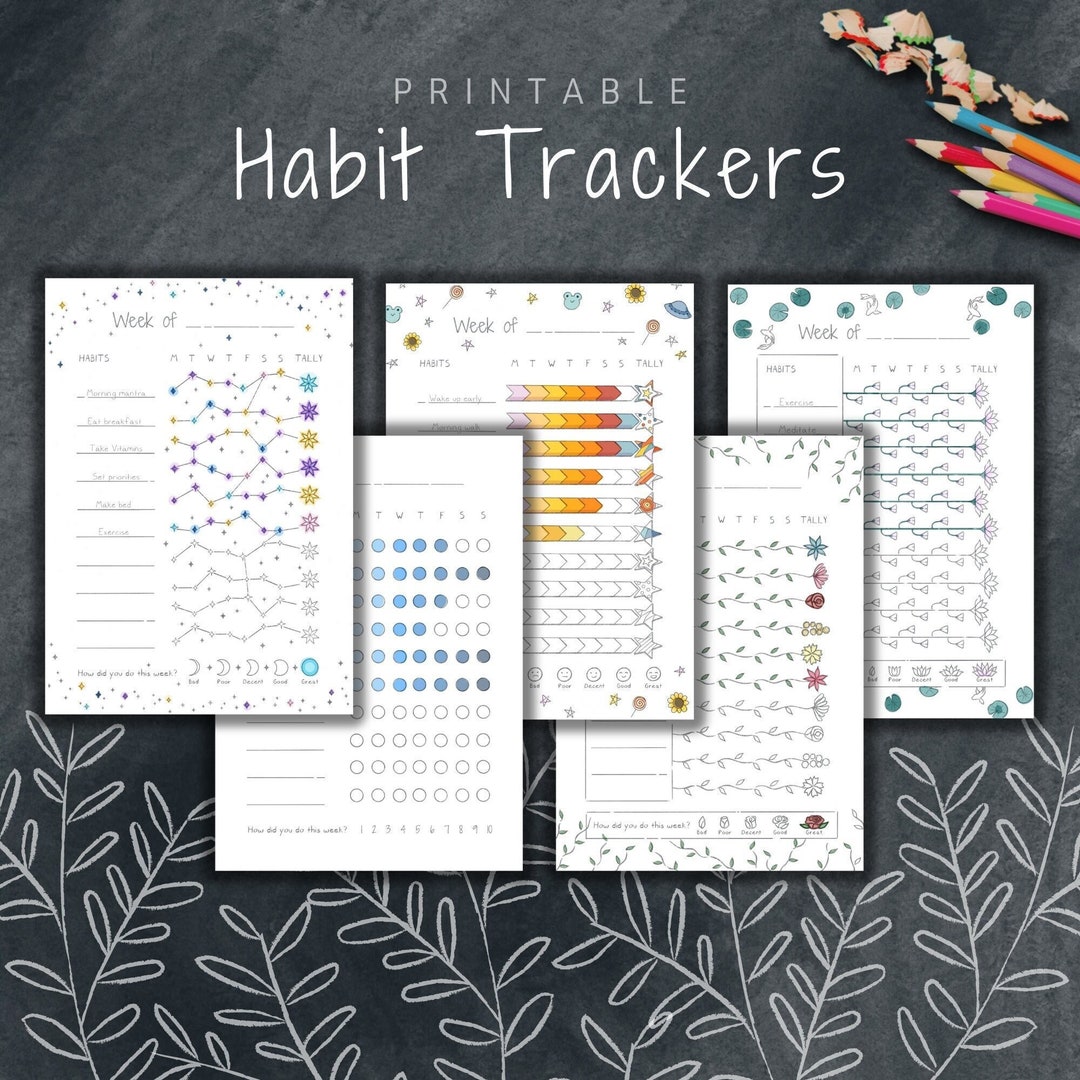 Printable Habit Tracker Set | Premade Bullet Journal | Colorable ...