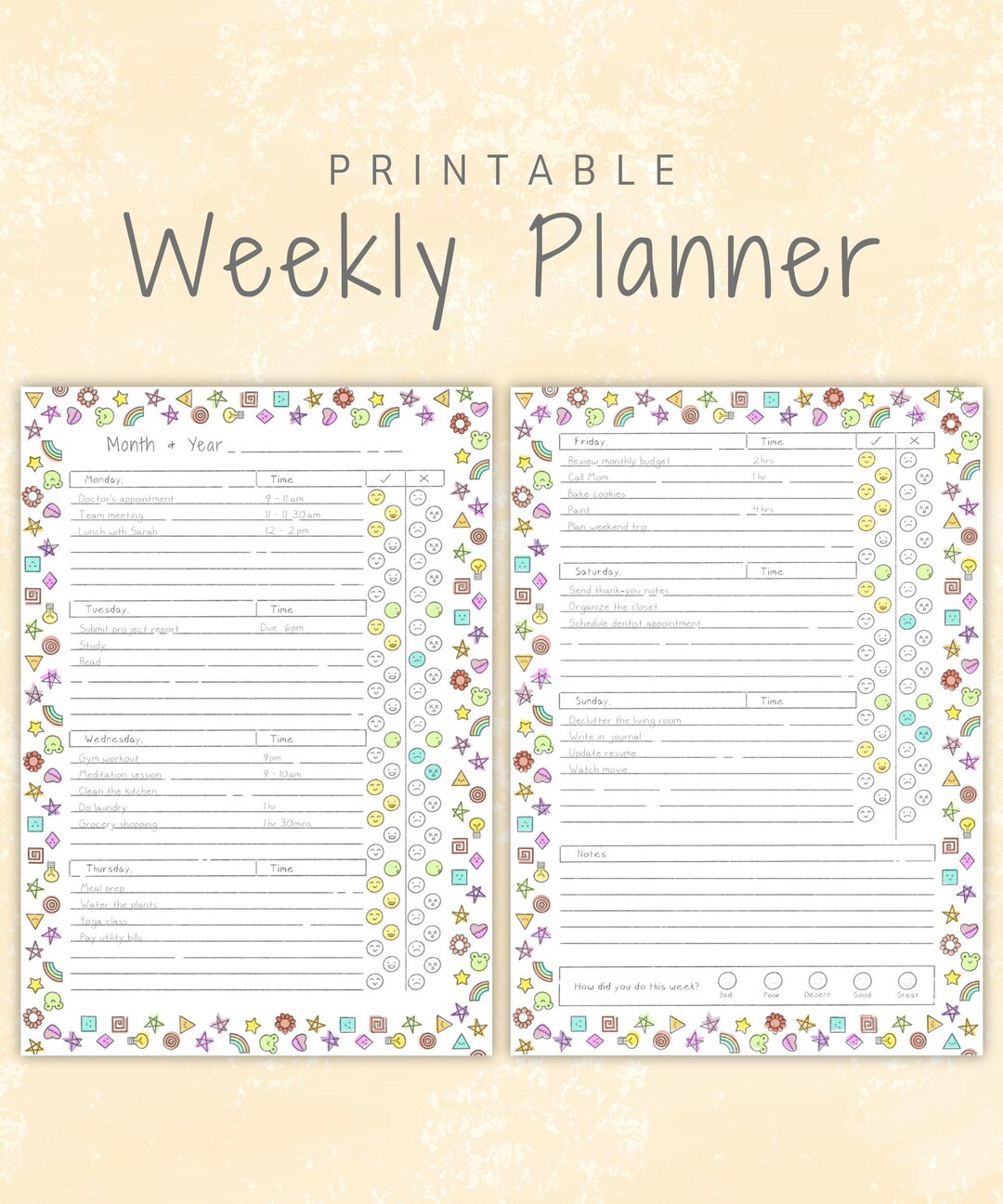 Kids School Fun Doodle Planner Printable | Cute Colorable Undated ...
