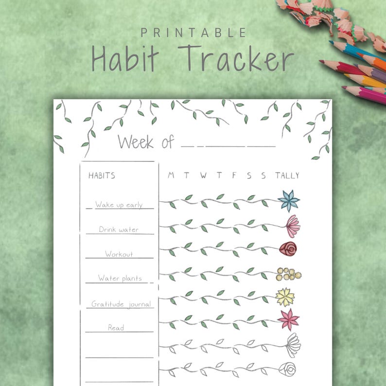 Floral Habit Tracker Printable Bullet Journal & Planner Insert Daily ...