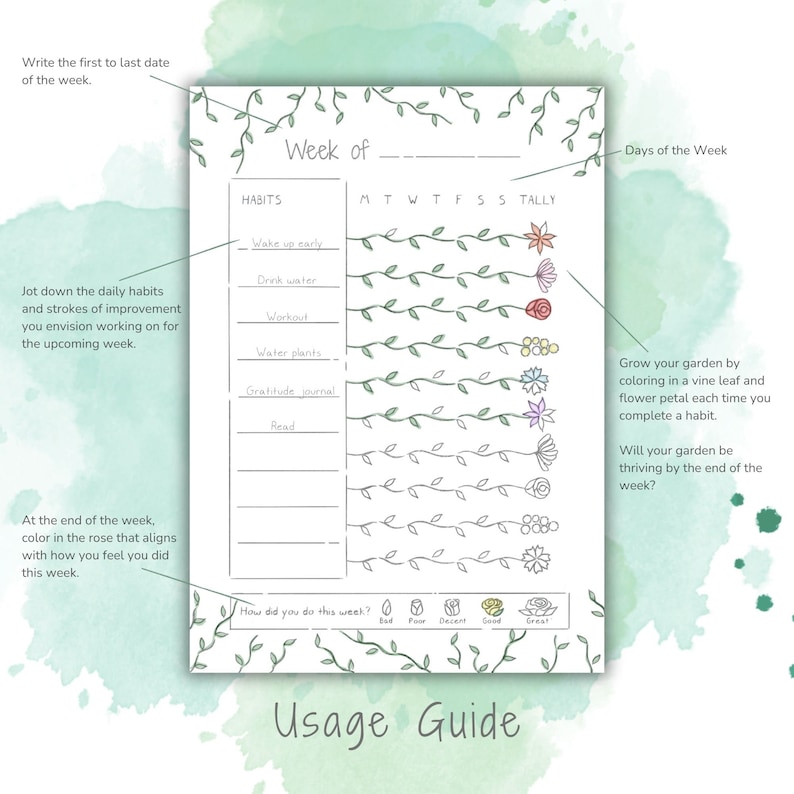 Printable Habit Tracker Set | Premade Bullet Journal | Colorable ...
