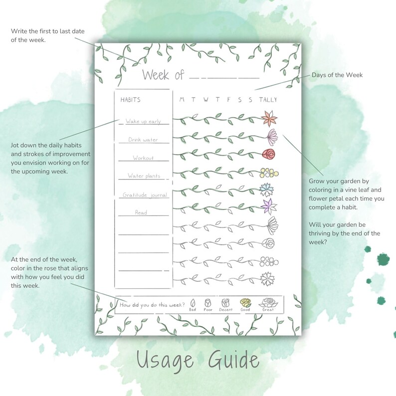 Floral Habit Tracker | Printable Bullet Journal & Planner Insert ...
