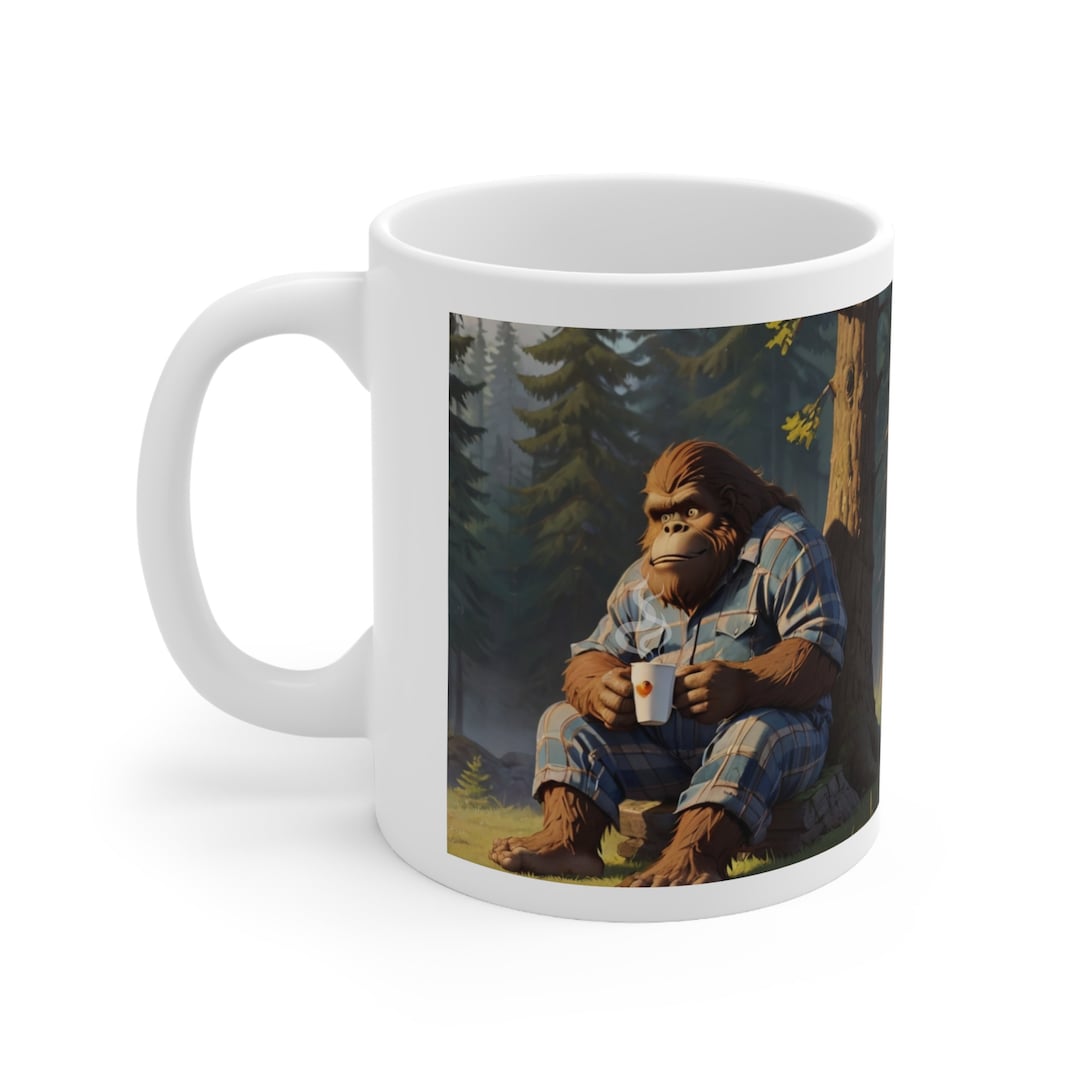 Bigfoot Waking up Mug 11oz, Bigfoot Drinking Coffee Mug Sasquatch Wake ...