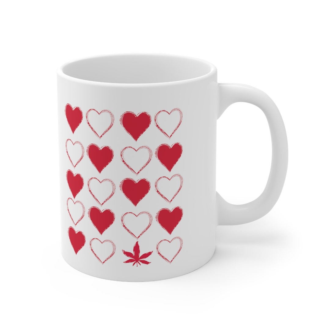 Heartfelt Highs: Cannabis Love Mug, Chain of Hearts Ceramic Mug 11oz ...
