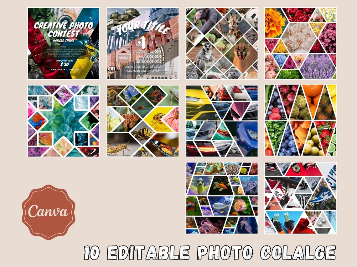 10 Photo Collage Canva Template | DIY Photo Grid Layout for Social ...