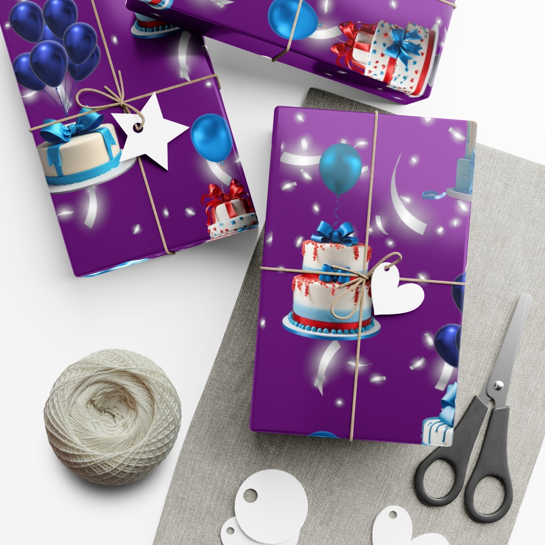 Birthday Wrapping Paper: Cakes and Bows - Blue {celebration, Birthday ...