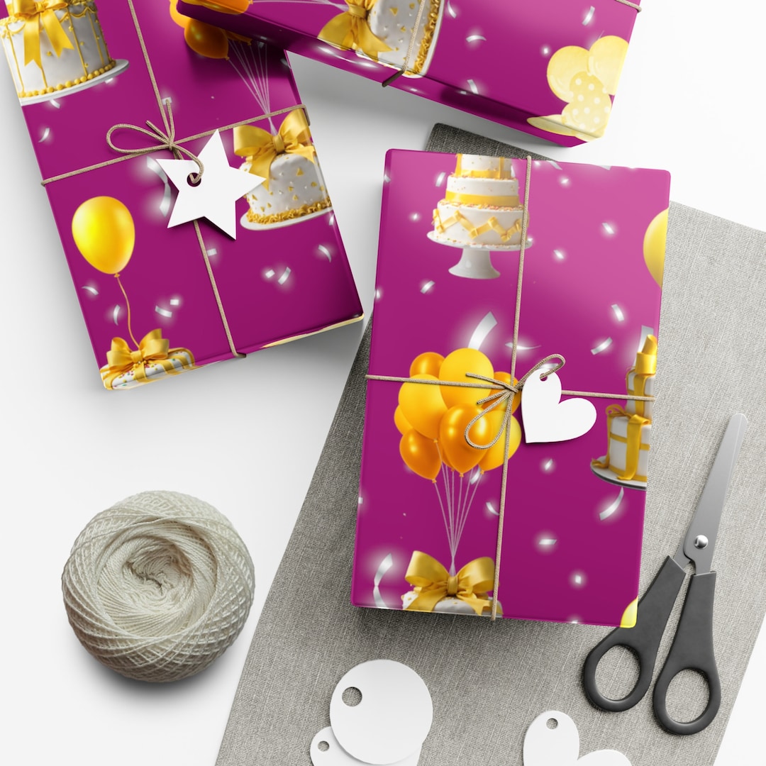 Birthday Wrapping Paper: Cakes and Bows Yellow celebration, Birthday ...