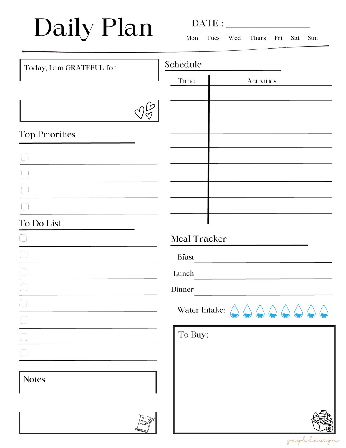 Minimalist Daily Planner, Printable Daily Planner, Editable Daily ...