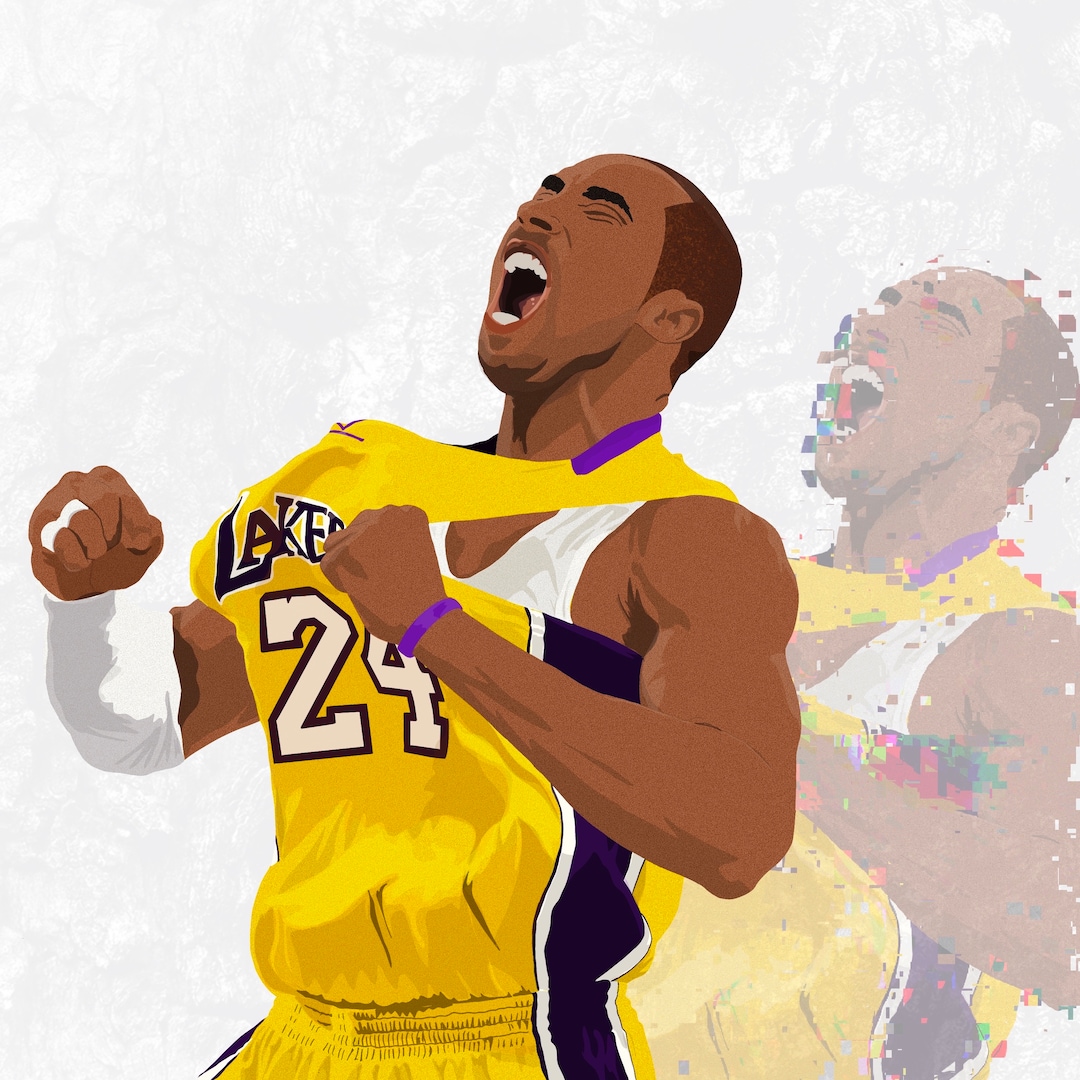 Kobe Bryant Portrait Wall Art Print, Los Angeles Lakers, Basketball Art ...