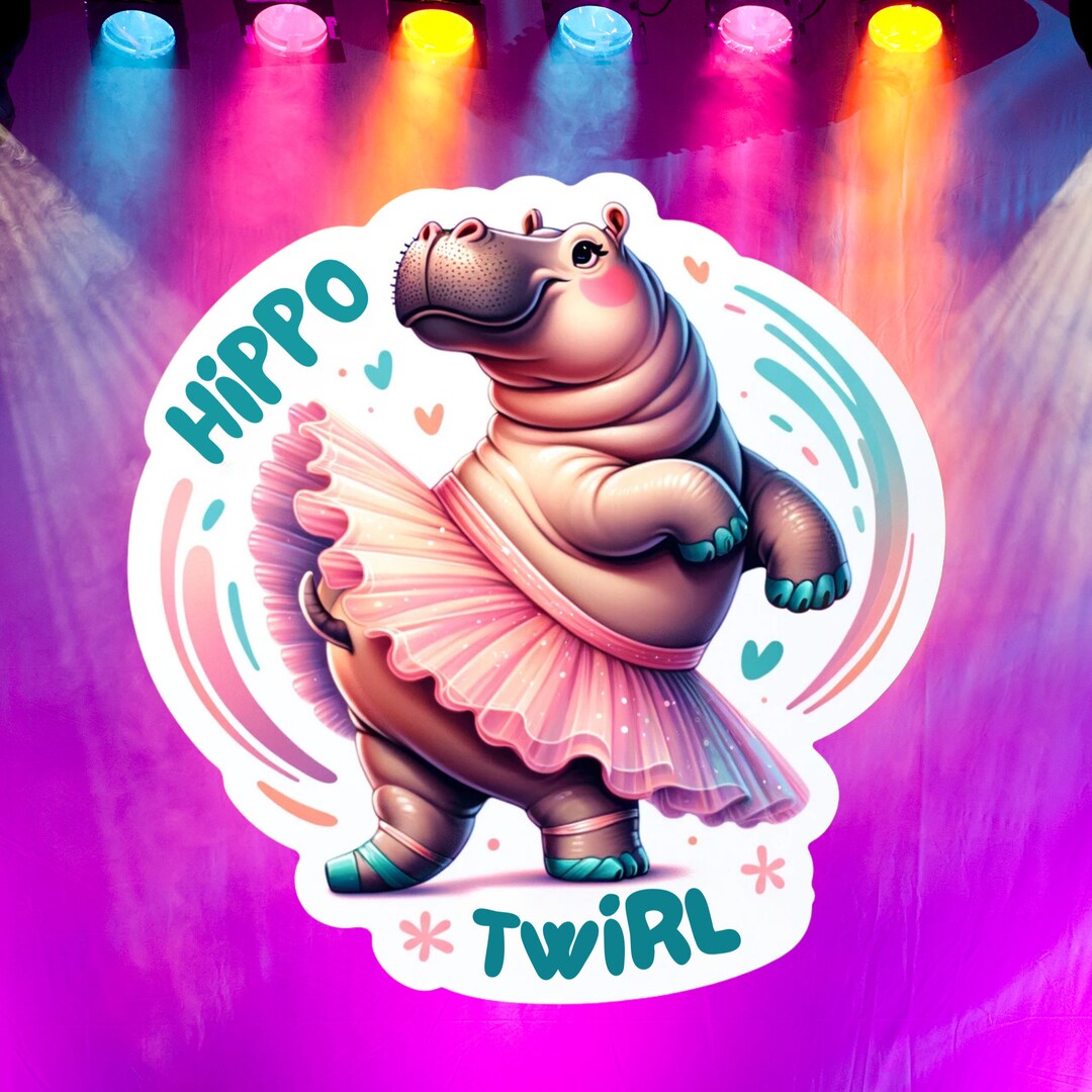 Hippo Twirl Ballet Dancing Hippopotamus in Tutu Sticker, Humorous Dance ...