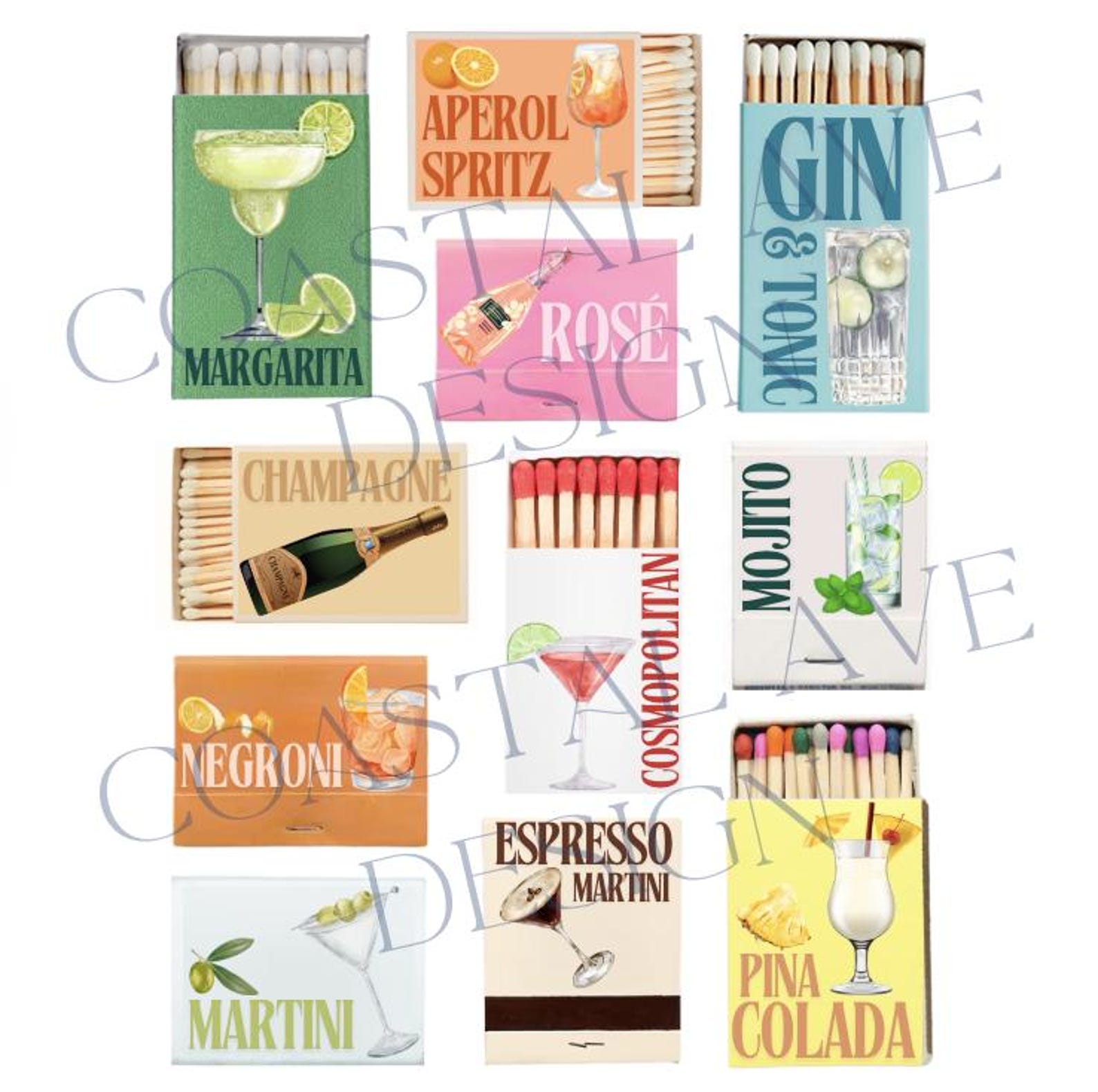 Cocktail Matchbox Print; Bar Cart Wall Art, Cocktail Poster - Etsy