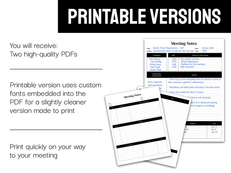 Meeting Notes Template, Meeting Minutes Template, Meeting Document ...